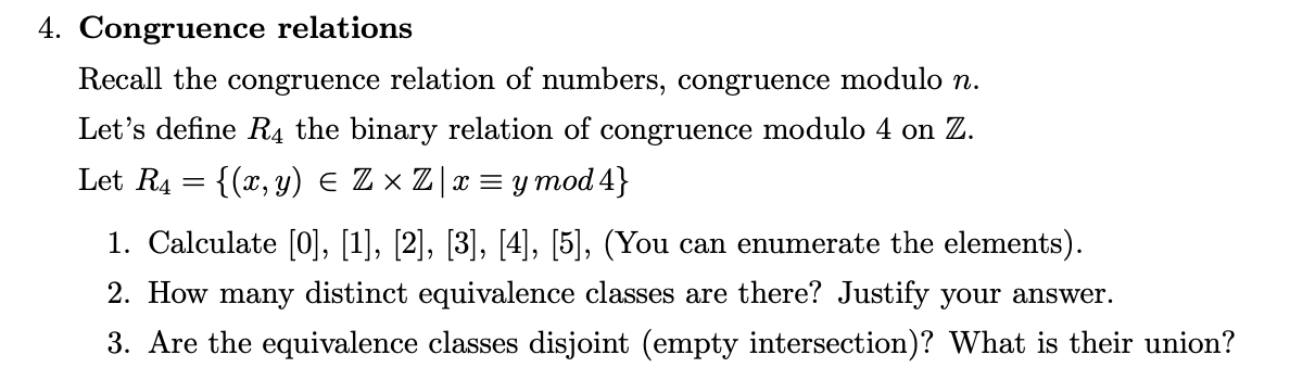 Solved Congruence relationsRecall the congruence relation of | Chegg.com