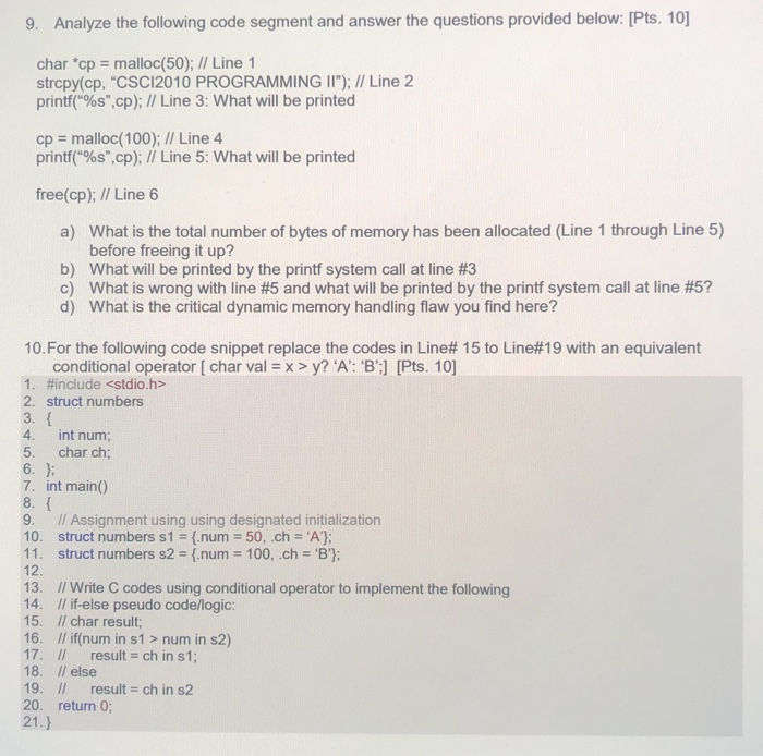 Solved 9. Analyze the following code segment and answer the | Chegg.com