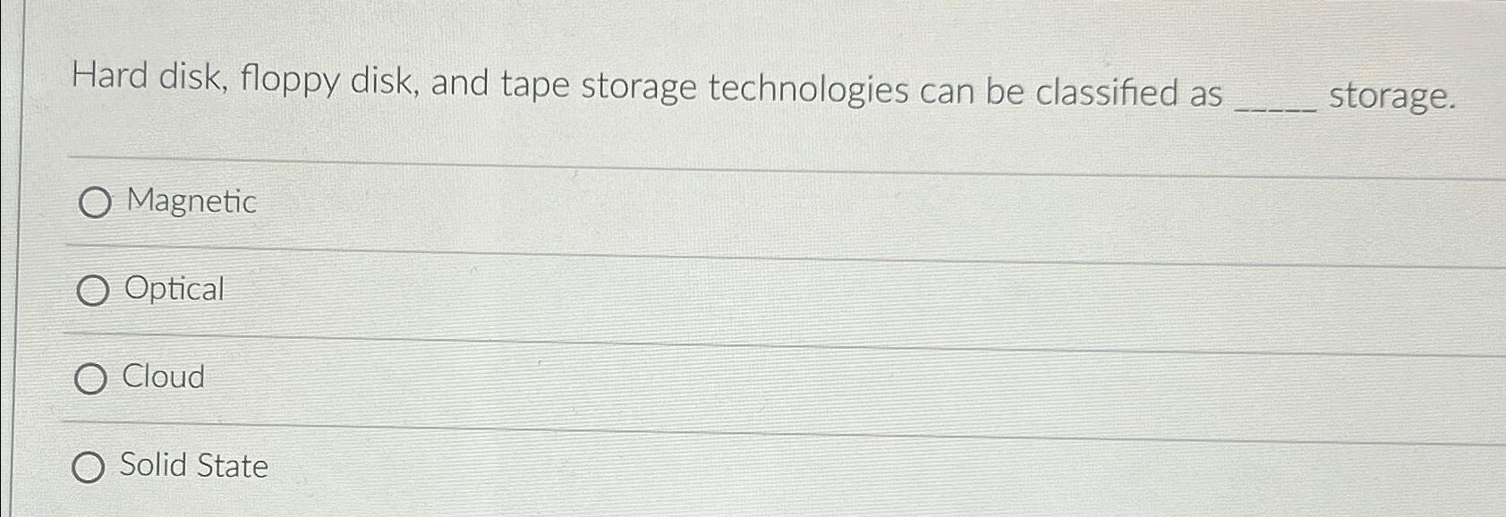 Solved Hard disk, floppy disk, and tape storage technologies | Chegg.com