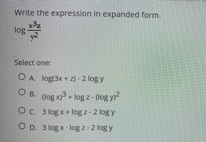 Solved Write the expression in expanded form. log 를 Select | Chegg.com