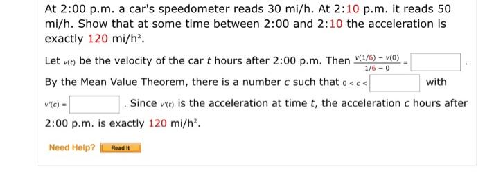 Solved At 2:00 p.m. a car's speedometer reads 30 mi/h. At | Chegg.com