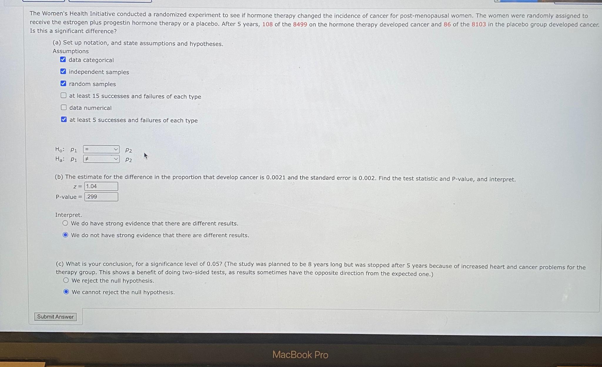 Solved Is this a significant difference?(a) ﻿Set up | Chegg.com