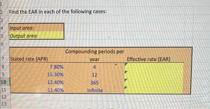 Solved Find the EAR in each of the following cases: | Chegg.com