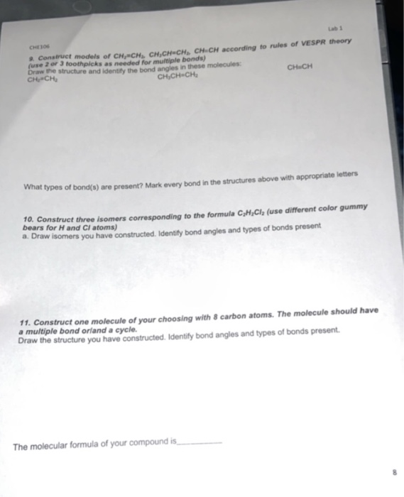 Solved Lab CHERO Construct models of CH CH CH.CHECH, CH-CH | Chegg.com