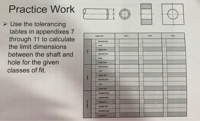 Solved Practice Work Use the tolerancing tables in | Chegg.com