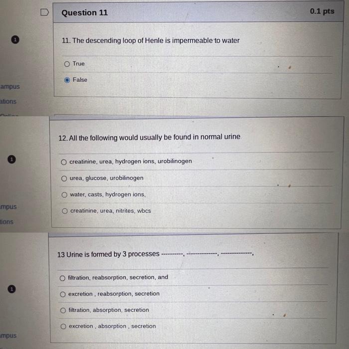 11. The descending loop of Henle is impermeable to | Chegg.com