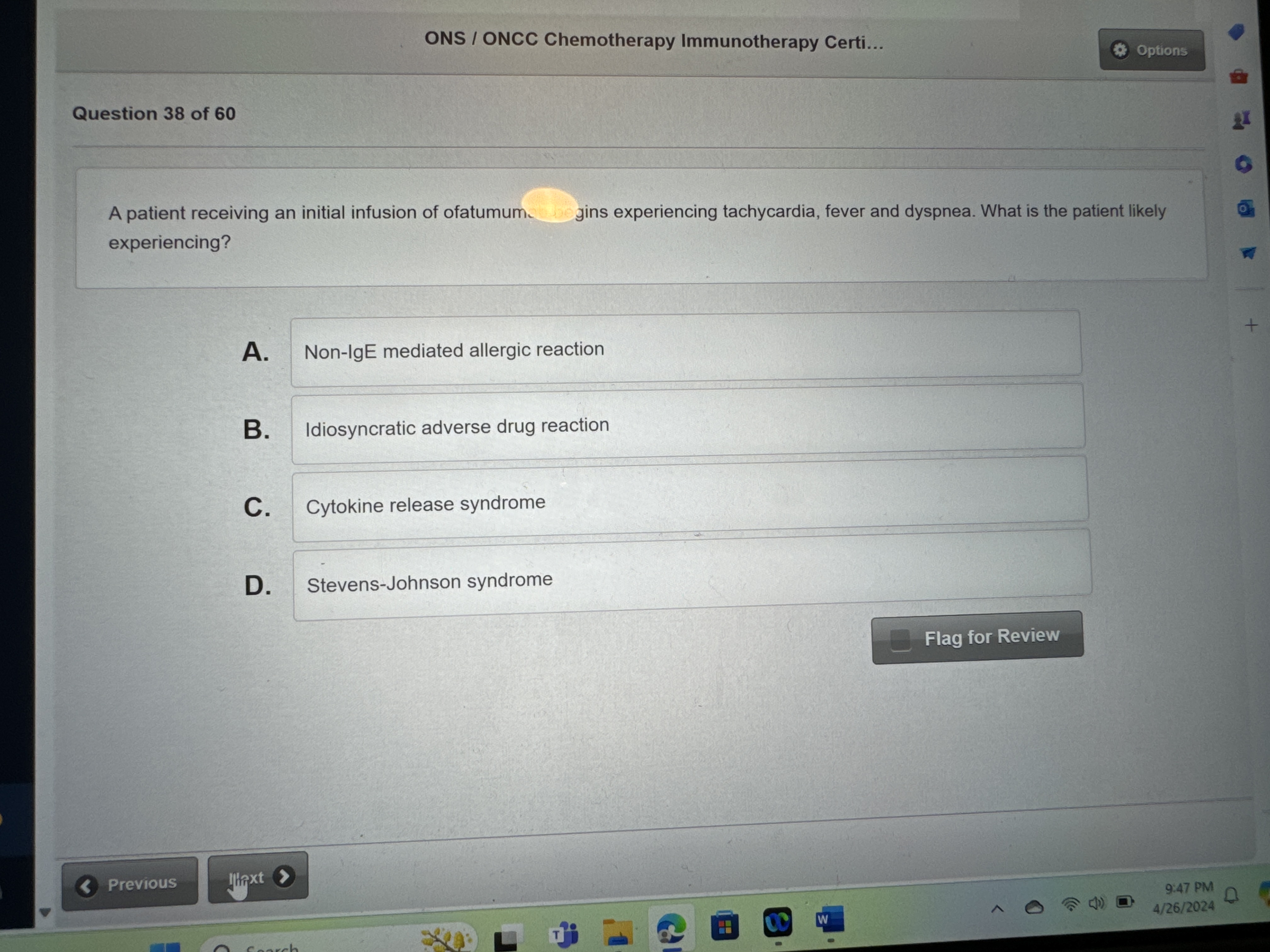 Solved ONS I ONCC Chemotherapy Immunotherapy | Chegg.com