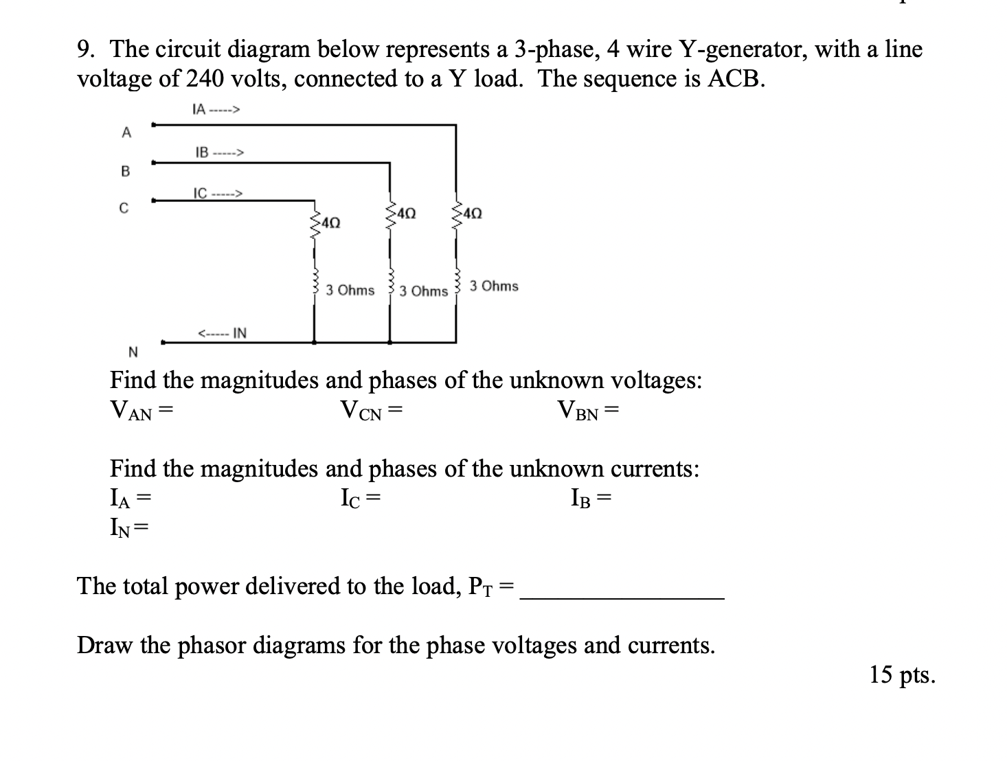 Solved The circuit diagram below represents a 3-phase, 4 | Chegg.com