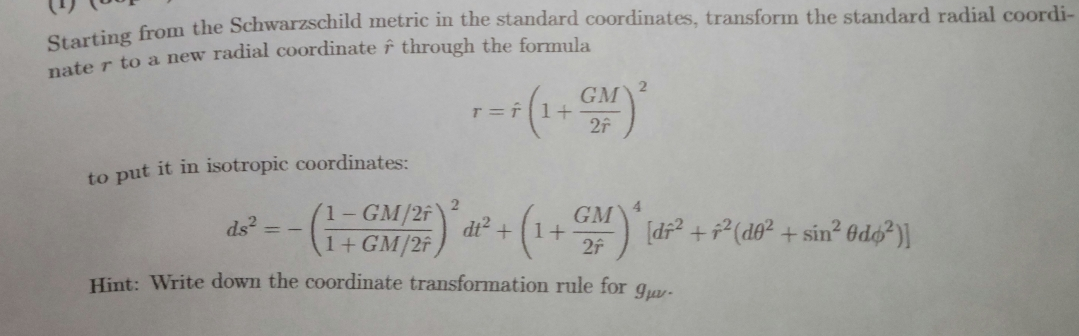 Starting from the Schwarzschild metric in the | Chegg.com