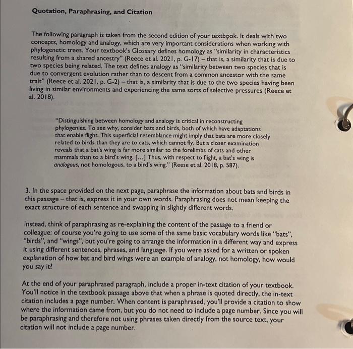 Solved Quotation, Paraphrasing, and Citation The following | Chegg.com