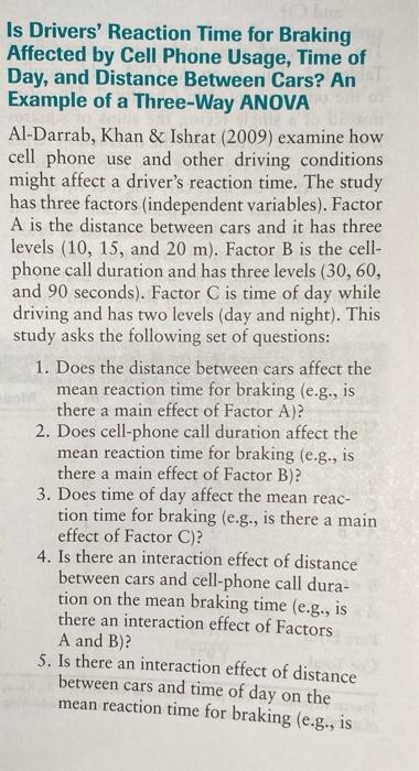 Solved Is Drivers' Reaction Time for Braking Affected by | Chegg.com