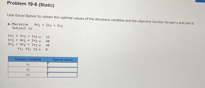 Solved Problem 19-6 (Static) Use Excel Solver to obtain the | Chegg.com