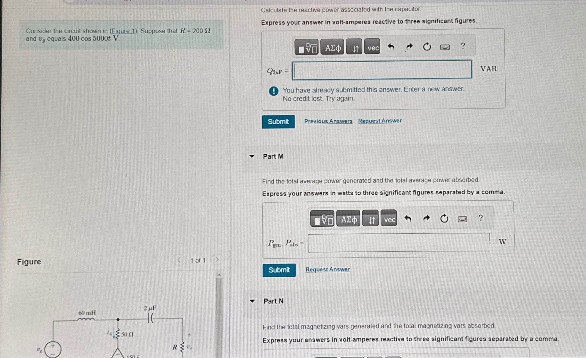 Calculate the reactive power associated with the | Chegg.com