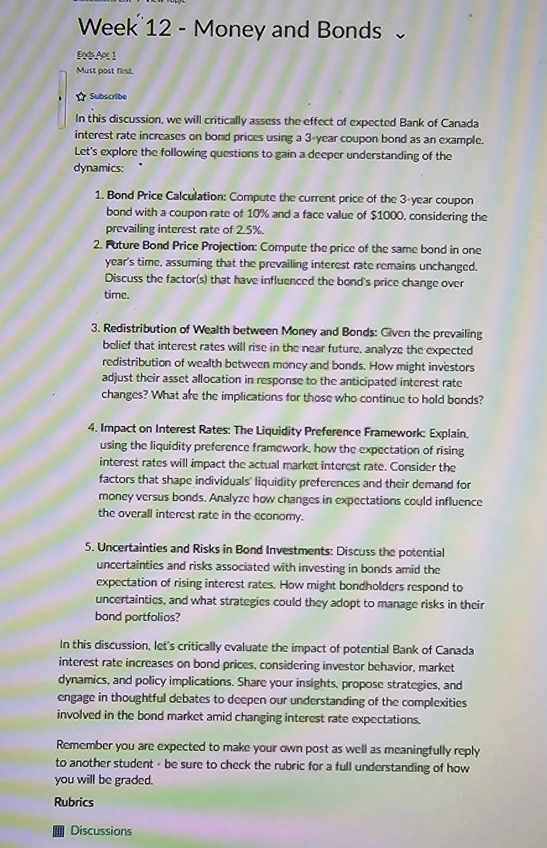 Solved Week 12 - ﻿Money and BondsEsd:AK 1Must past fistÂ | Chegg.com