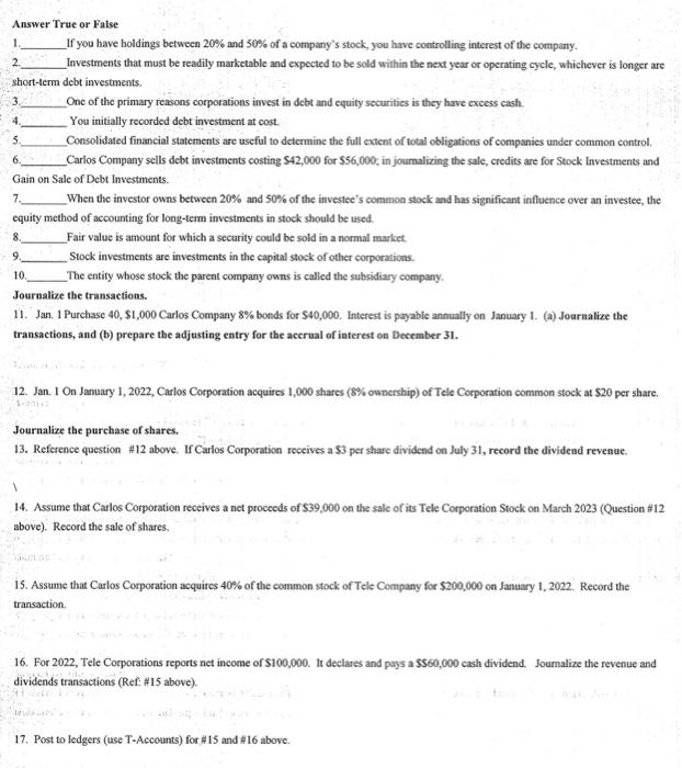 Solved 2. Investments that must be readily marketable and | Chegg.com