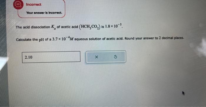 Solved The acid dissociation Ka of acetic acid (HCH3CO2) is | Chegg.com