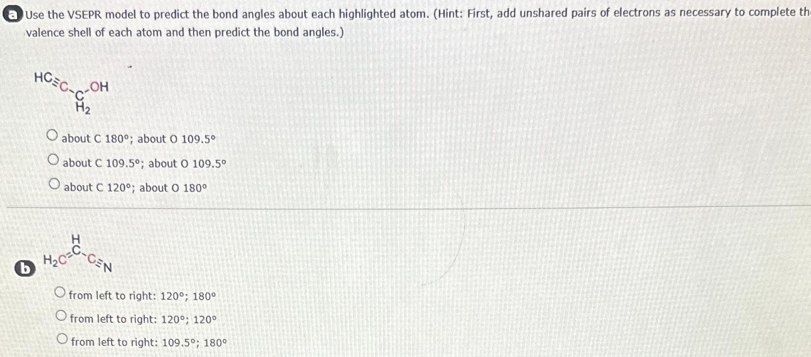 Solved a Use the VSEPR model to predict the bond angles | Chegg.com