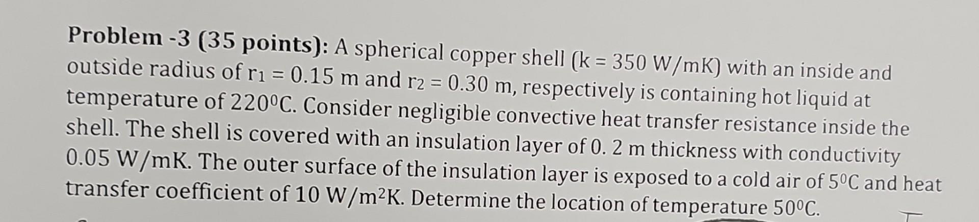 Solved Problem -3 (35 points): A spherical copper shell | Chegg.com