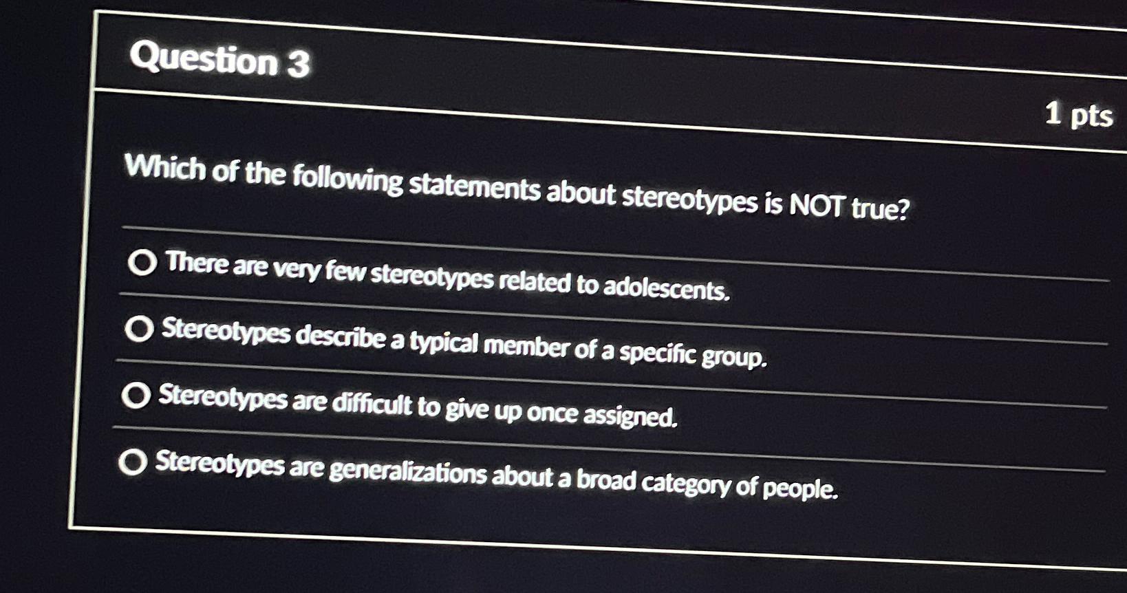 Solved Which of the following statements about stereotypes | Chegg.com