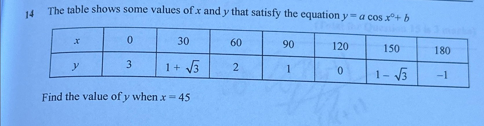 Solved 14 ﻿The table shows some values of x ﻿and y ﻿that | Chegg.com