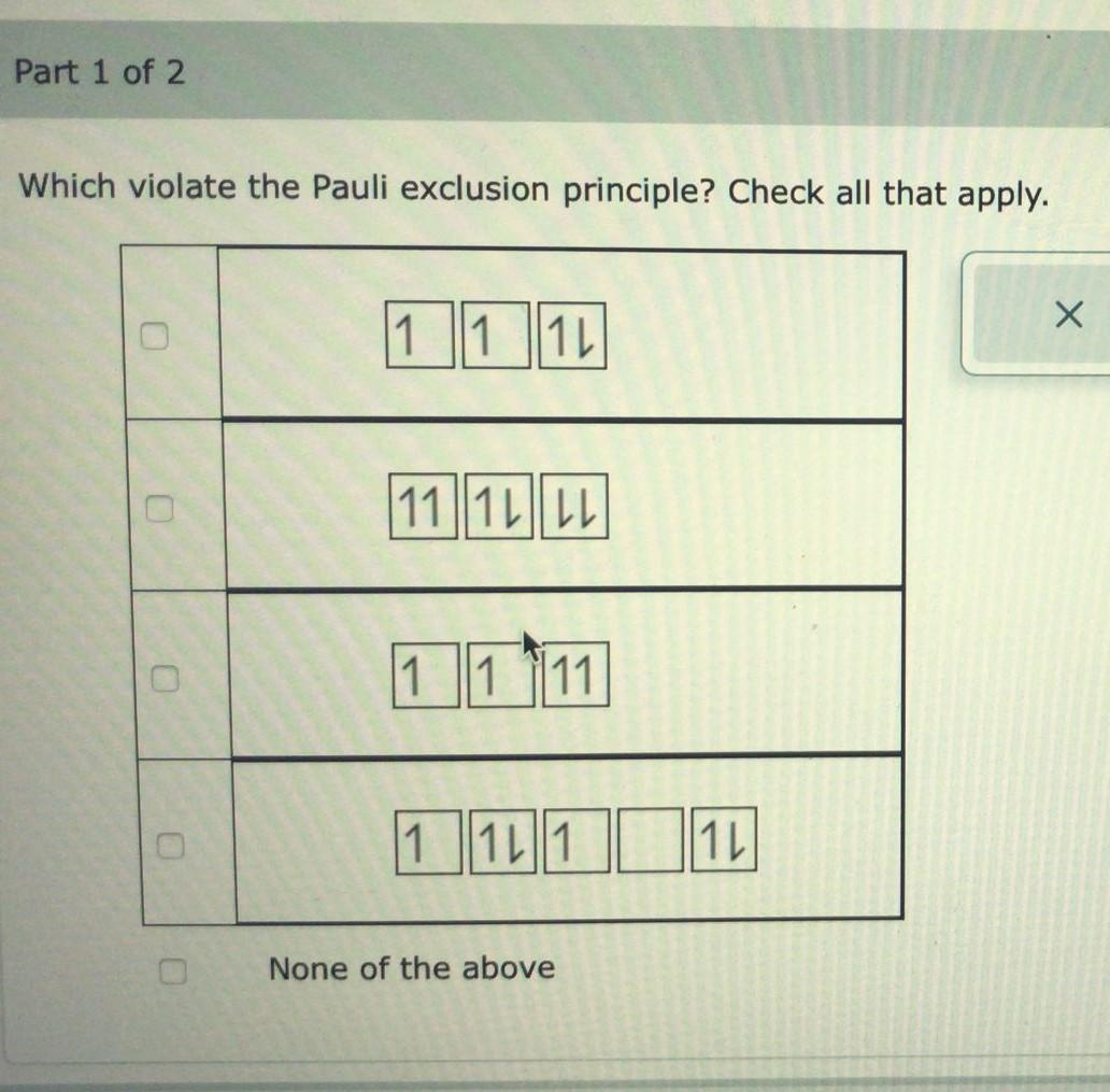 Solved Part 1 of 2 Which violate the Pauli exclusion | Chegg.com