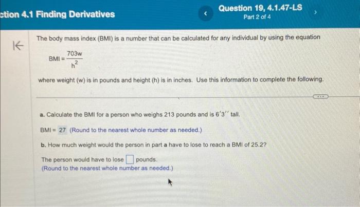 Solved The body mass index (BMI) is a number that can be | Chegg.com