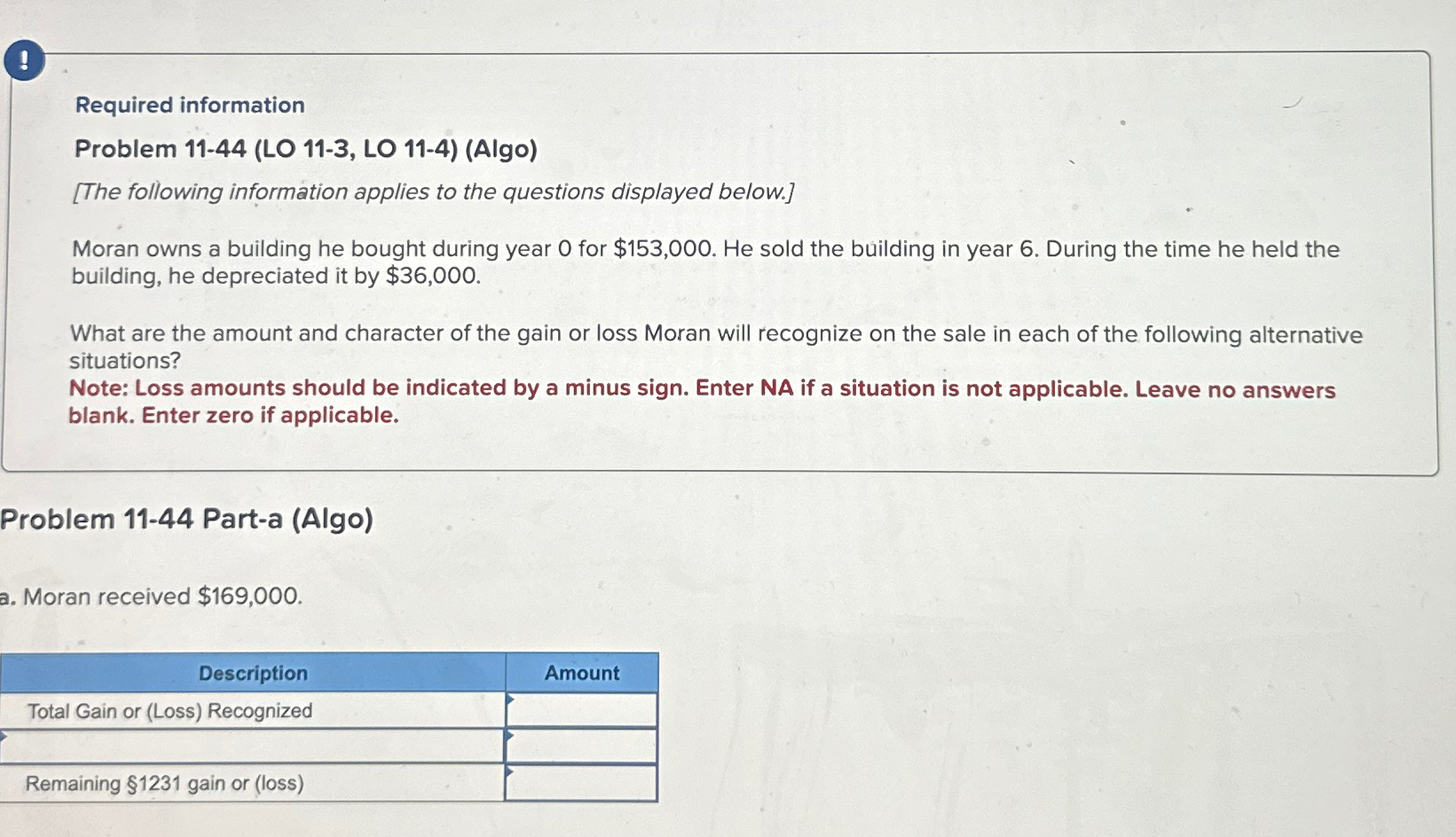 Solved (Required informationProblem 11-44 (LO 11-3, ﻿LO | Chegg.com