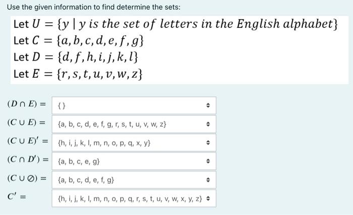 Solved Use the given information to find determine the sets: | Chegg.com