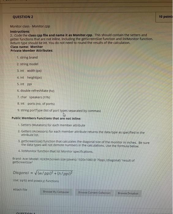 Solved QUESTION 1 10 points Save an Monitor class header | Chegg.com