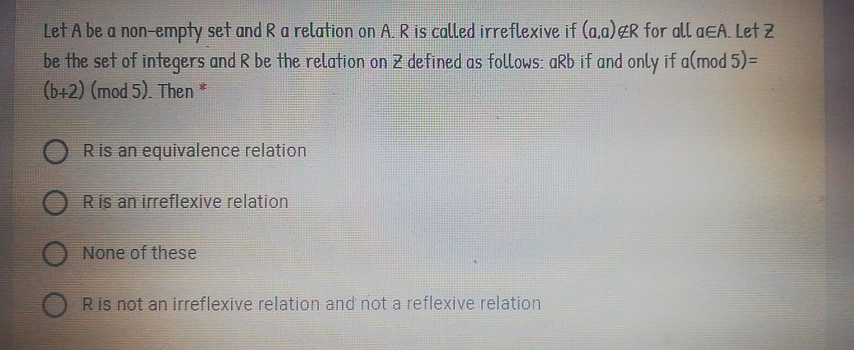 Solved Let A be a non-empty set and R a relation on A. R is | Chegg.com