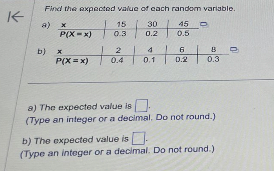 Solved Find the expected value of each random | Chegg.com