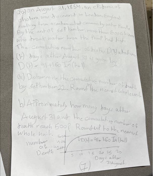 Solved Q12) On Angust 31, 1854 , an efidamic of cholera was | Chegg.com