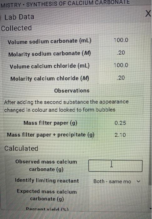 Solved i need to find the observed mass calcium, expected | Chegg.com