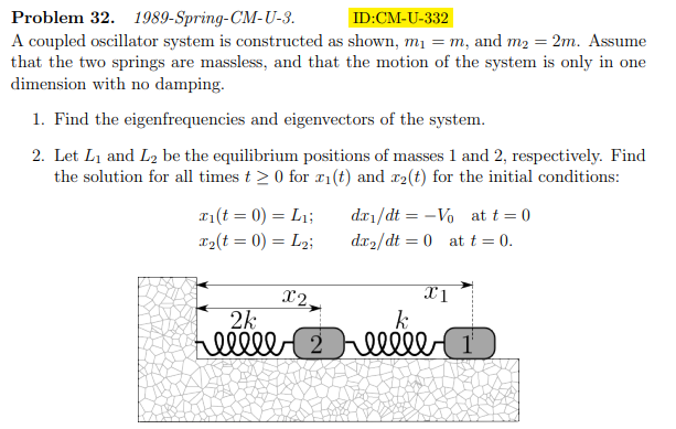 Solved Problem 32. 1989-Spring-CM-U-S.A coupled oscillator | Chegg.com
