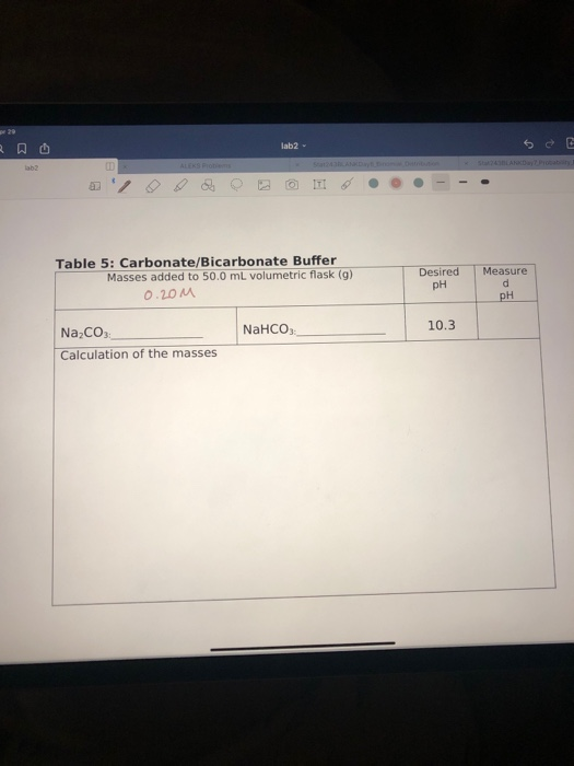 Solved lab2 Table 5: Carbonate/Bicarbonate Buffer Masses | Chegg.com