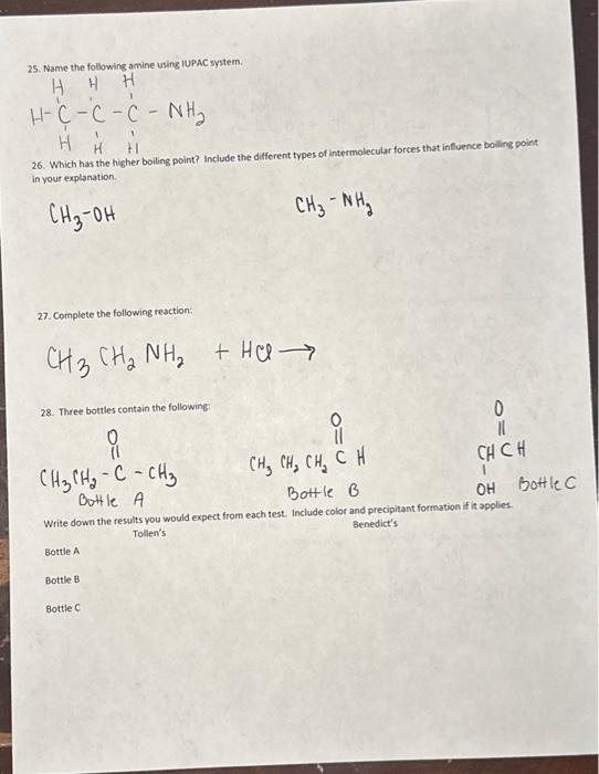 Solved 25. Name the following amine using IUPAC system. H H | Chegg.com