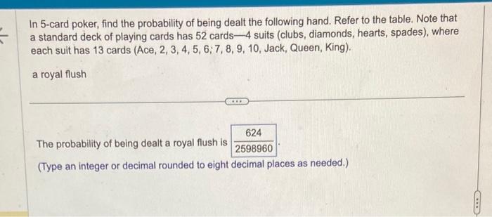 In 5-card poker, find the probability of being dealt | Chegg.com