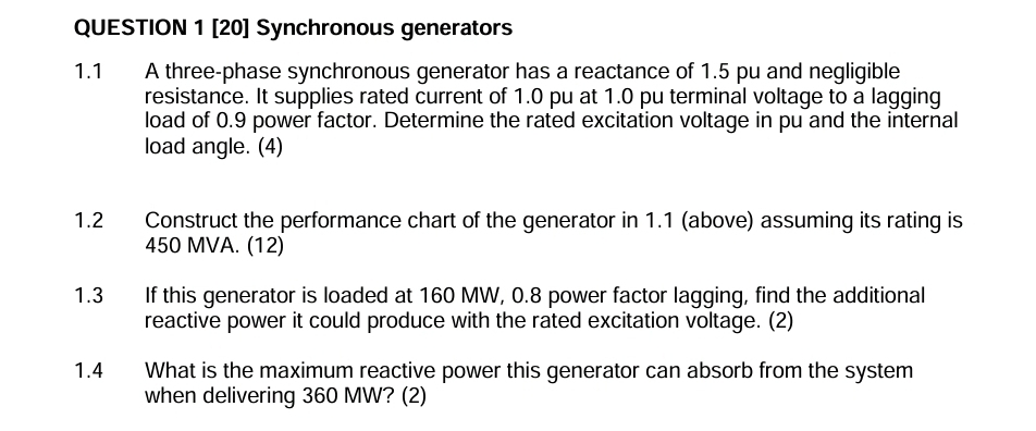 Solved QUESTION 1 [20] ﻿Synchronous generators1.1 ﻿A | Chegg.com
