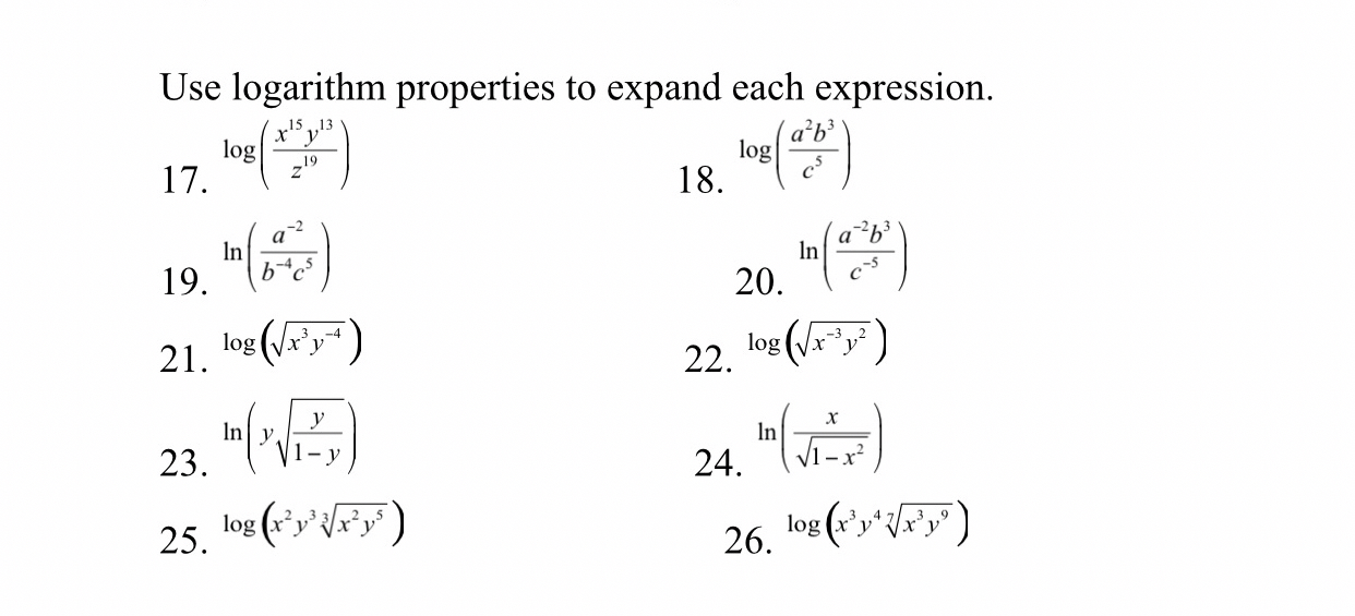 Use logarithm properties to expand each | Chegg.com