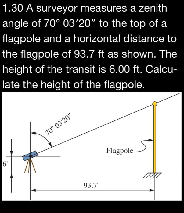 Solved 1.30 A surveyor measures a zenith angle of 70∘03′20′′ | Chegg.com