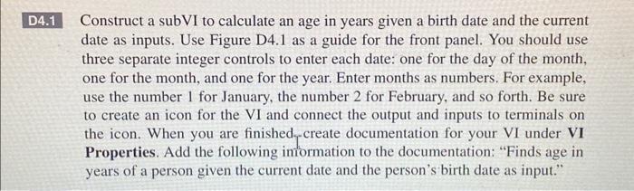 Solved Construct a subVI to calculate an age in years given | Chegg.com