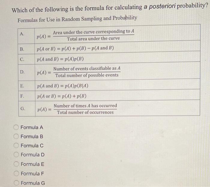 Solved Which of the following is the formula for calculating | Chegg.com