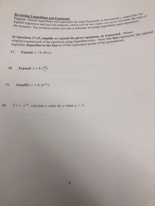 Solved Purpose: Natural logarithms and exponents are used | Chegg.com