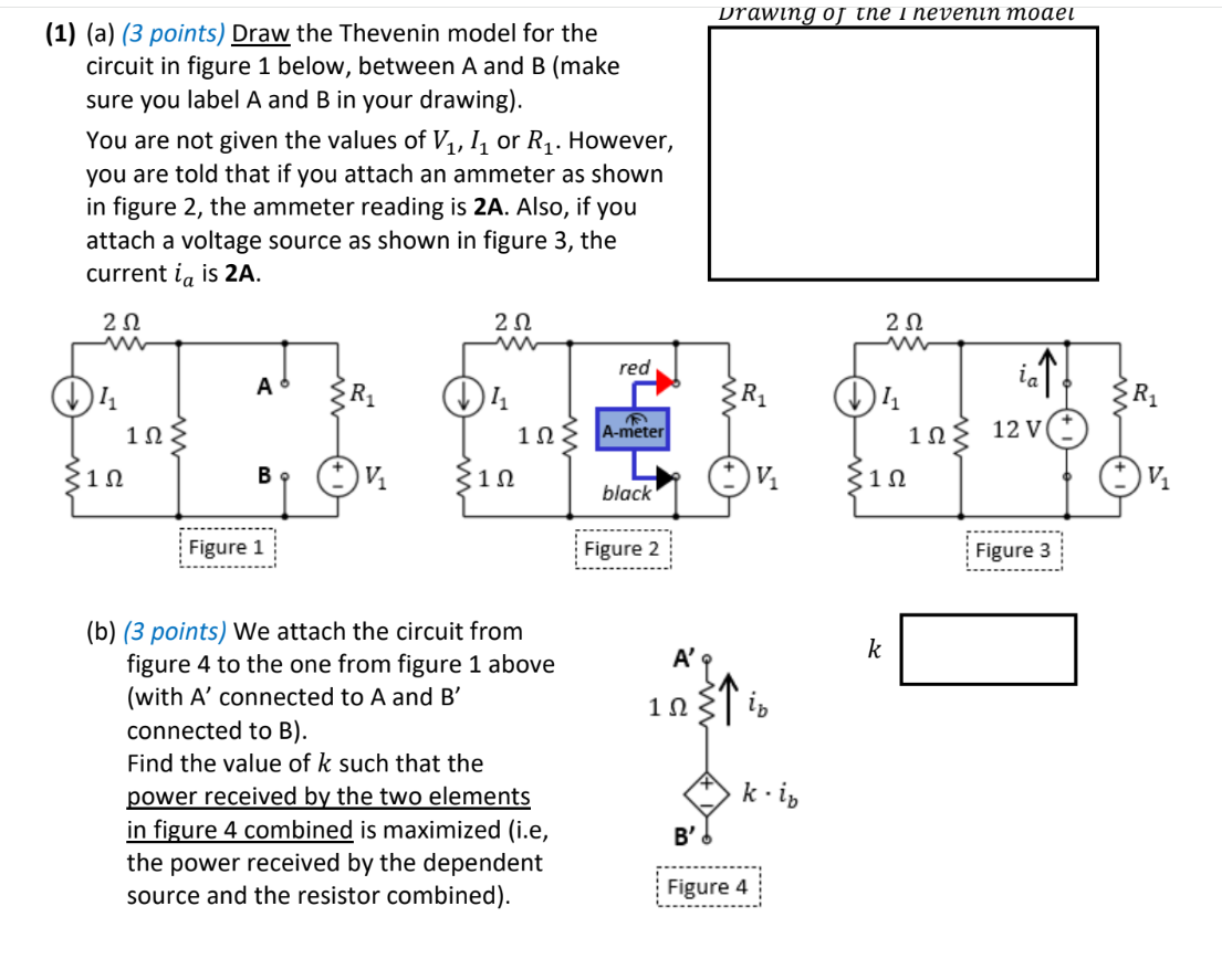 Solved (1) (a) (3 ﻿points) ﻿Draw the Thevenin model for | Chegg.com