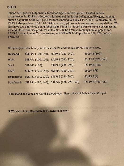 (Q4-7) Human ABO gene is responsible for blood types, | Chegg.com