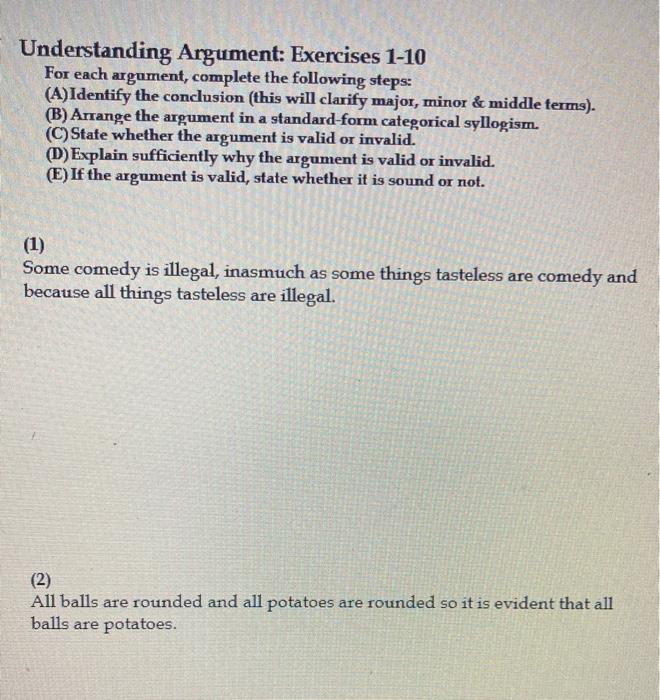 Understanding Argument: Exercises 1-10 For each | Chegg.com