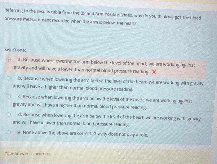 Solved Referring to the results table from the BP and Arm | Chegg.com