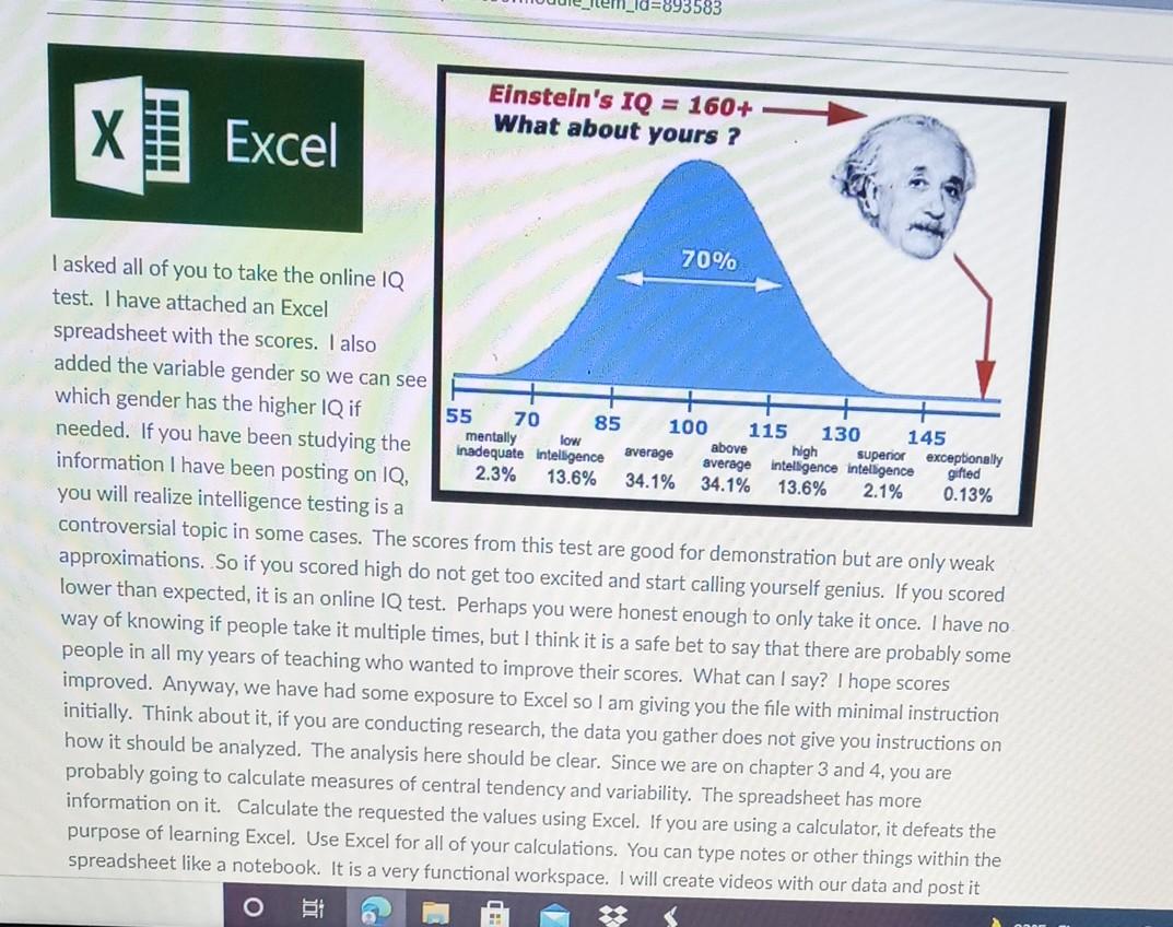 Vid=893583 Einstein's IQ = 160+ What about yours ? X | Chegg.com