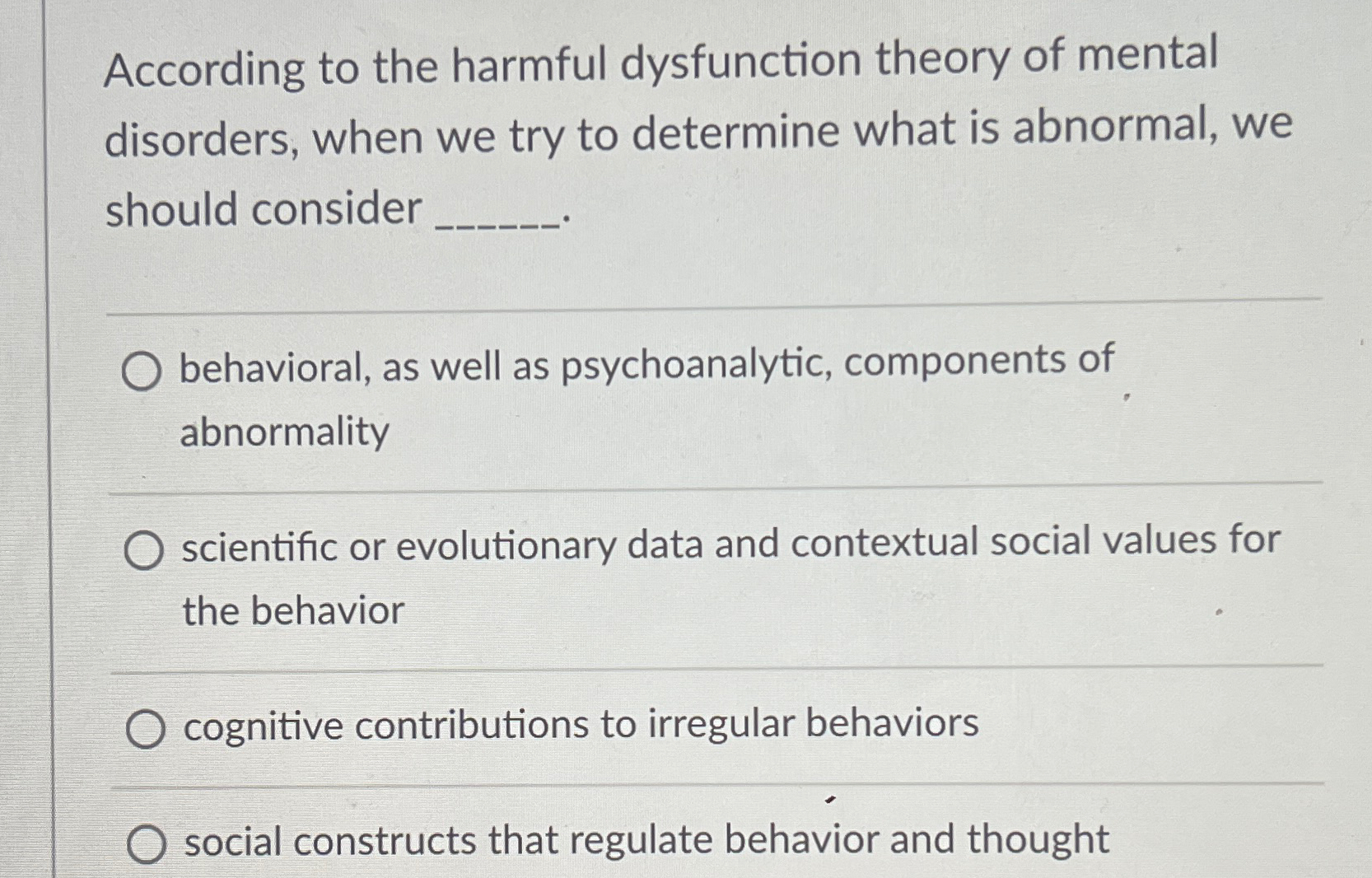 Solved According to the harmful dysfunction theory of mental | Chegg.com