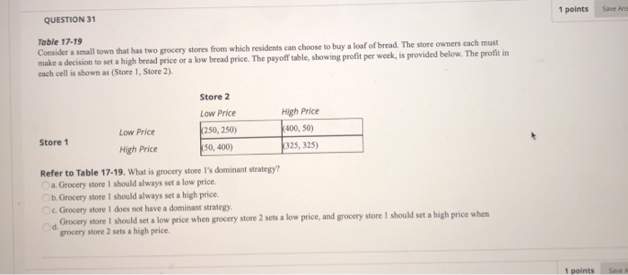 Solved QUESTION 31 1 points Save Table 17-19 Consider a | Chegg.com